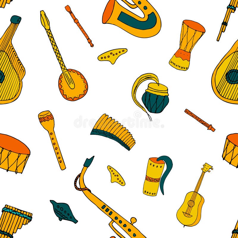 Seamless Pattern with Ethnic Musical Folk Instrument. Stock Vector ...