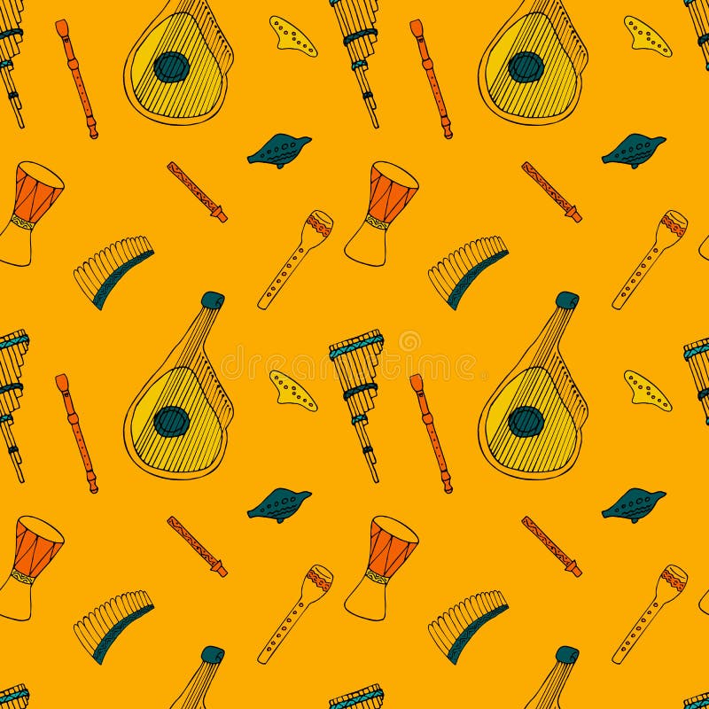 Seamless Pattern with Ethnic Musical Folk Instruments. Stock Vector ...