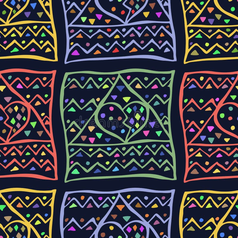 Seamless Pattern in Ethno Style, Hand Drawn. Vector Illustration Stock ...