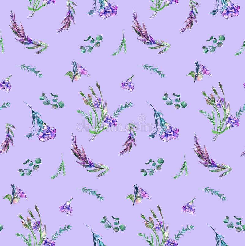 Seamless Pattern with Eustoma Flowers Painted with Watercolors and ...