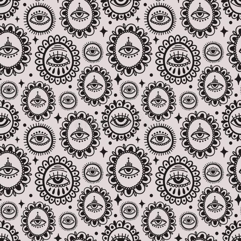Seamless Pattern Evil Eye Third Element Hand Drawn.Esoteric Mystic ...