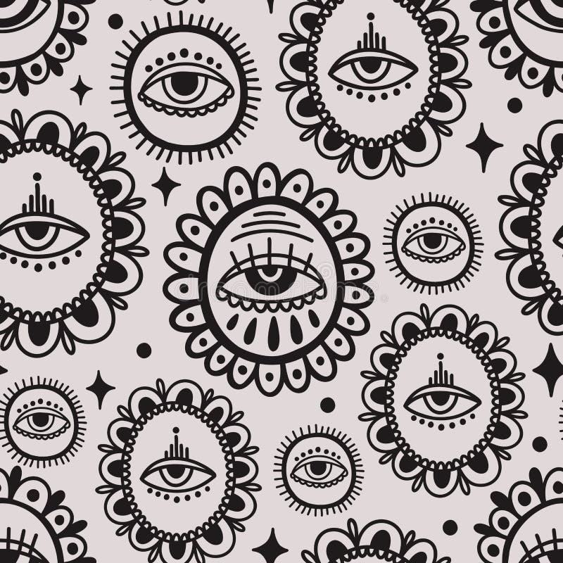 Seamless Pattern Evil Eye Third Element Hand Drawn.Esoteric Mystic ...