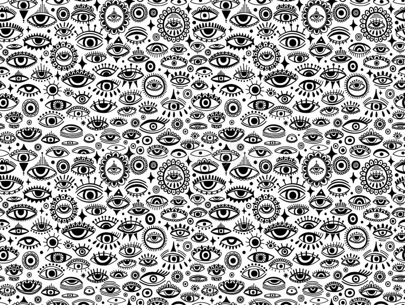 Seamless Pattern Evil Eye Third Element Hand Drawn.Esoteric Mystic ...