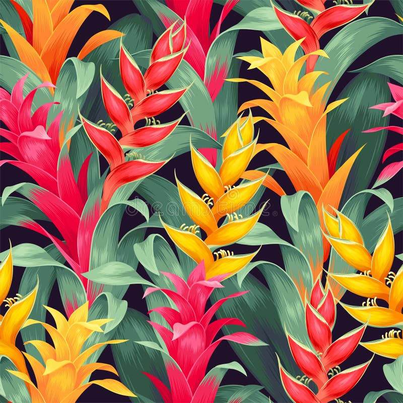 Seamless Pattern with Exotic Flowers and Leaves Stock Vector ...