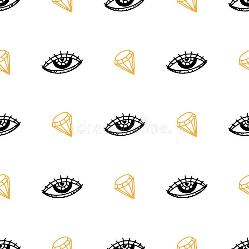 Seamless Pattern of Black Eye and Golden Diamond Symbol Stock Vector ...