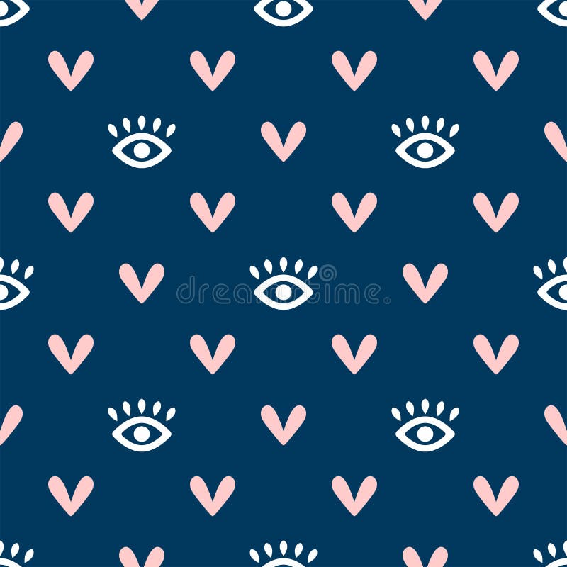 Seamless Pattern with Eyes and Hearts. Cute Girly Endless Print Stock ...