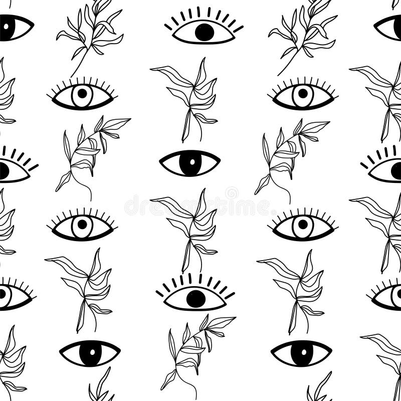Seamless Pattern with Eyes and Leaves. Different Kind of Eyes and ...