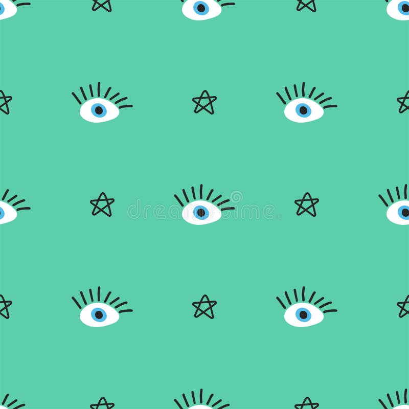 Seamless Pattern with Eyes and Stars Drawn by Hand. Doodle, Sketch ...