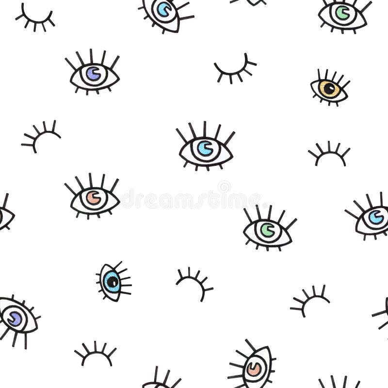 Seamless Pattern with Eyes on a White Background. Stock Illustration ...