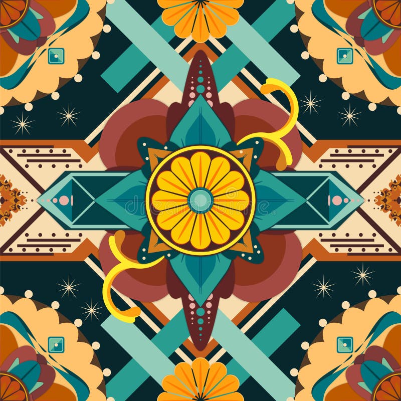 Seamless Pattern Fabric Vector Geometric Floral Design for Textiles and ...