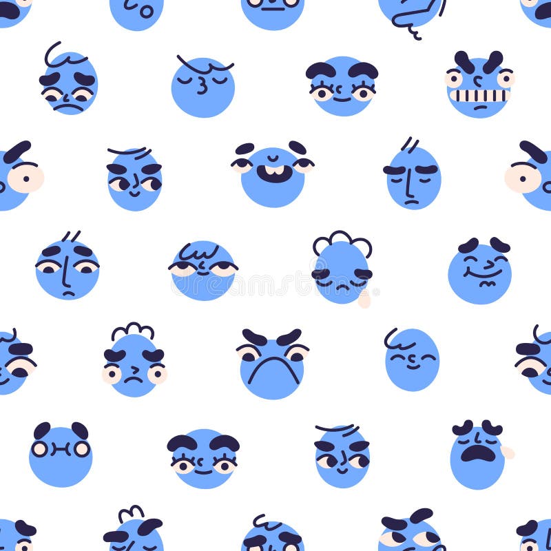 Seamless Pattern with Face Avatars, Emojis. Different Emotions ...