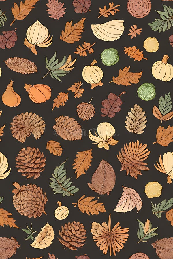 Seamless Pattern of Fall Leaves, Pinecones and Pumpkins. Ai Generated ...