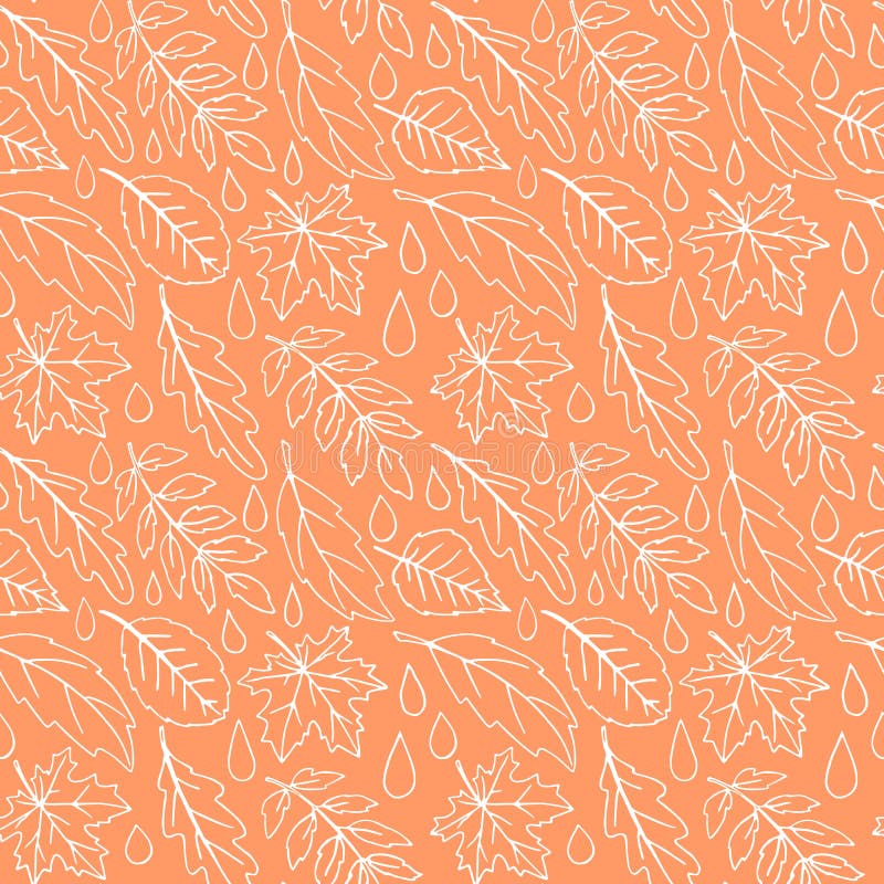 Seamless Pattern of Falling Leaves with Raindrops. Leaf Fall and Rain ...