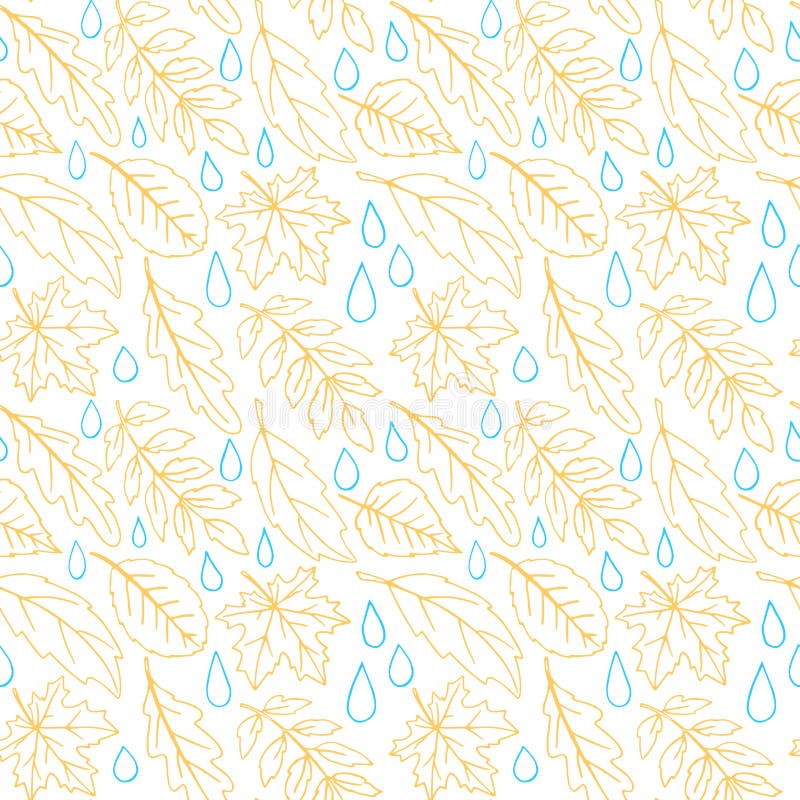Seamless Pattern of Falling Leaves with Raindrops. Leaf Fall and Rain ...
