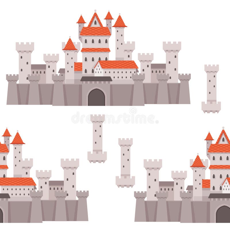Seamless Pattern of Fantasy Medieval Stone Castle with Towers and Gate ...