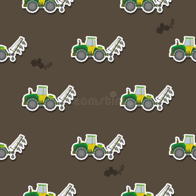 Seamless Pattern with Farm Tractor Stock Vector - Illustration of ...