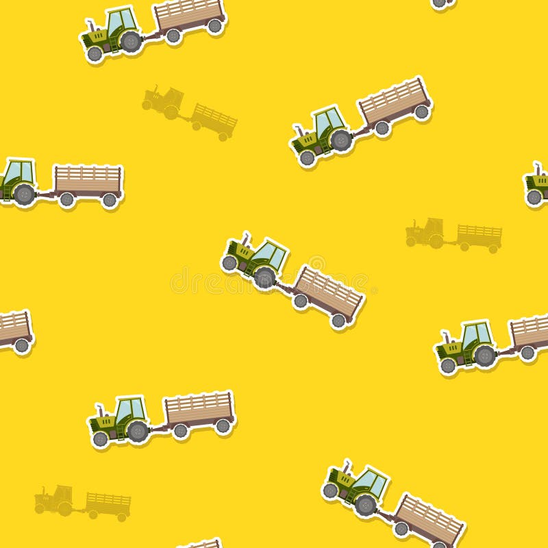 Seamless Pattern with Farm Tractor Stock Vector - Illustration of ...