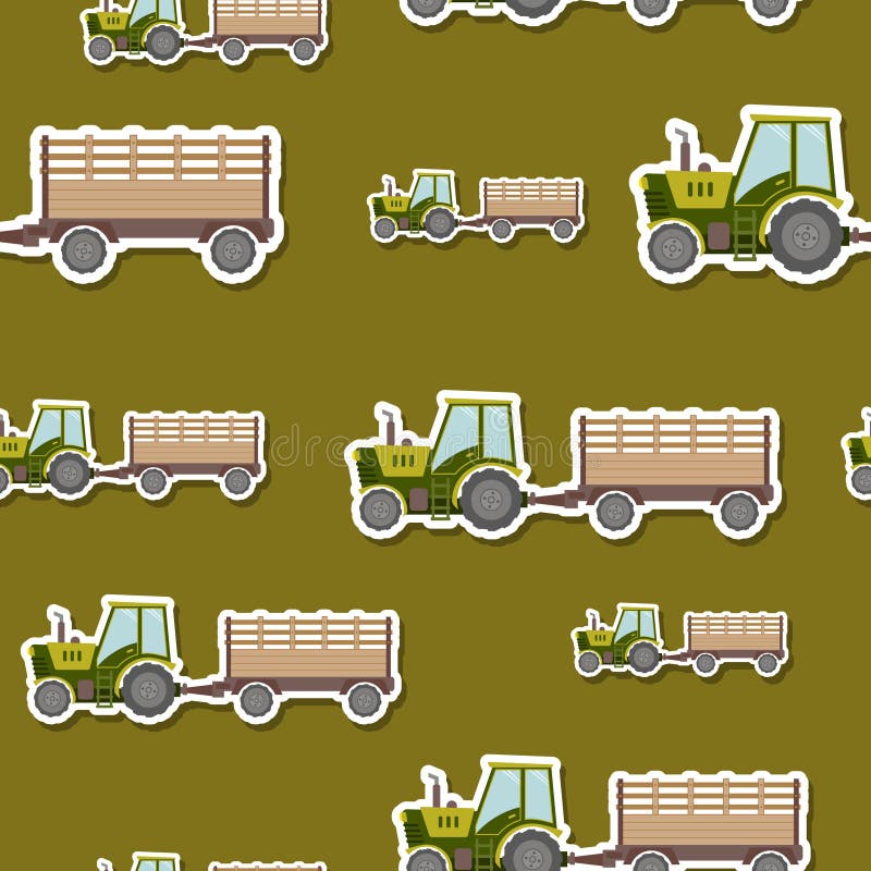 Seamless Pattern with Farm Tractor Stock Vector - Illustration of ...