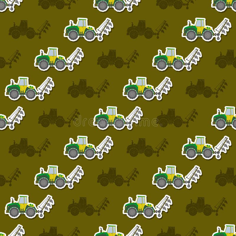 Seamless Pattern with Farm Tractor Stock Vector - Illustration of sign ...