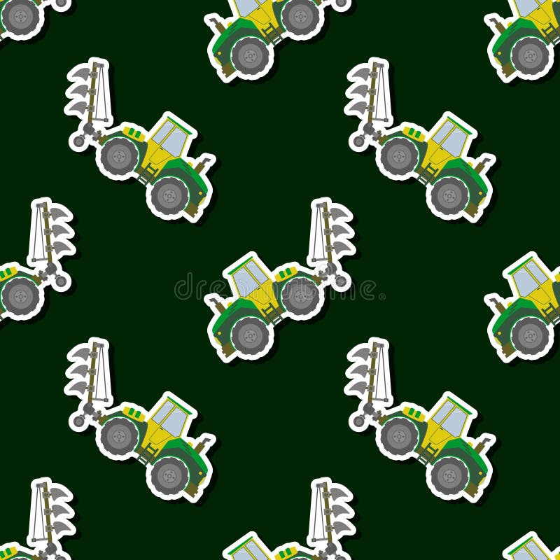Seamless Pattern with Farm Tractor Stock Vector - Illustration of ...