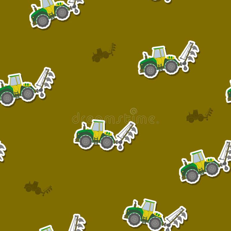 Seamless Pattern with Farm Tractor Stock Vector - Illustration of ...