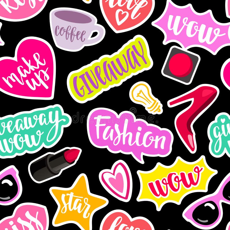 Seamless Pattern Fashion Elements in Patch Style. Stock Vector ...