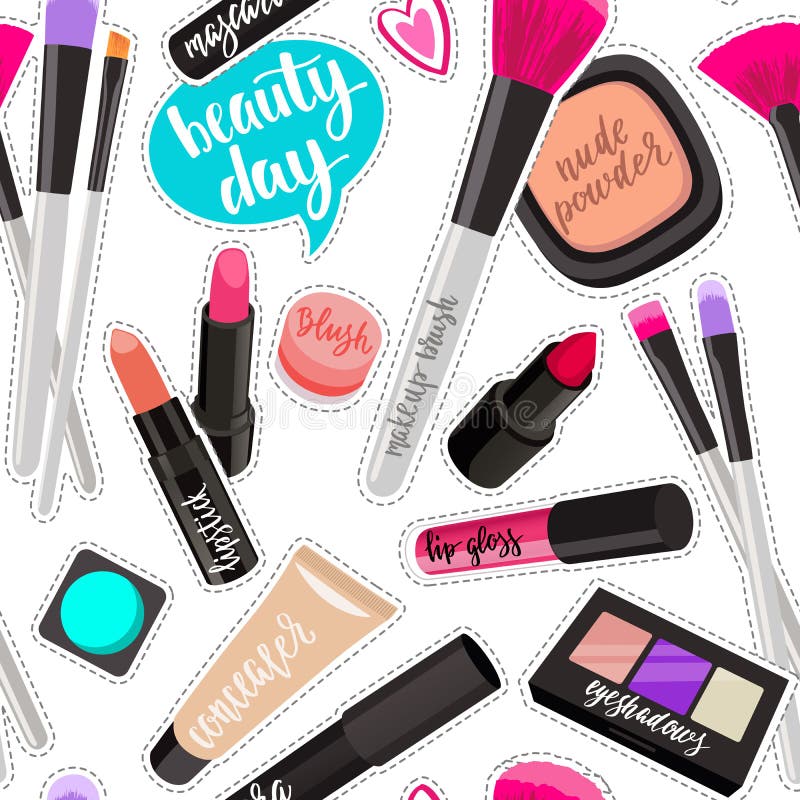 Fashion Makeup Items Patch Badges with Hearts and Speech Bubbles. Set ...