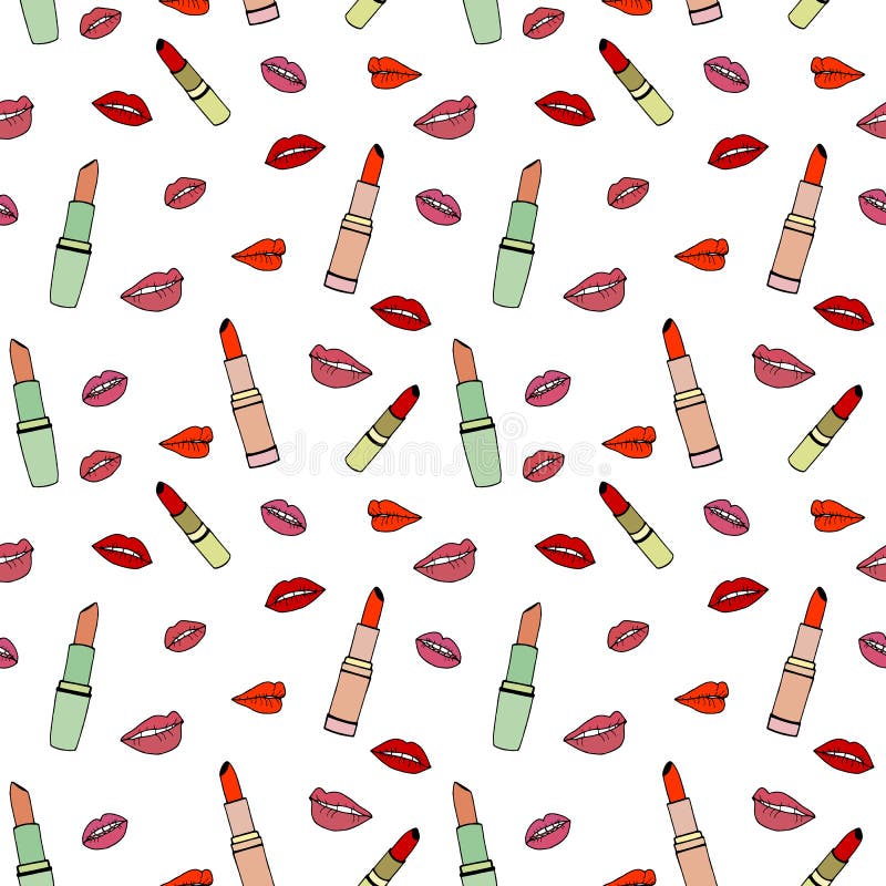 Seamless Pattern.Fashionable Set of Lipsticks and Lips. Vector Stock ...