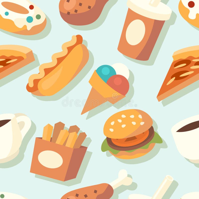 Seamless Pattern with Fast Food Icons Stock Vector - Illustration of ...