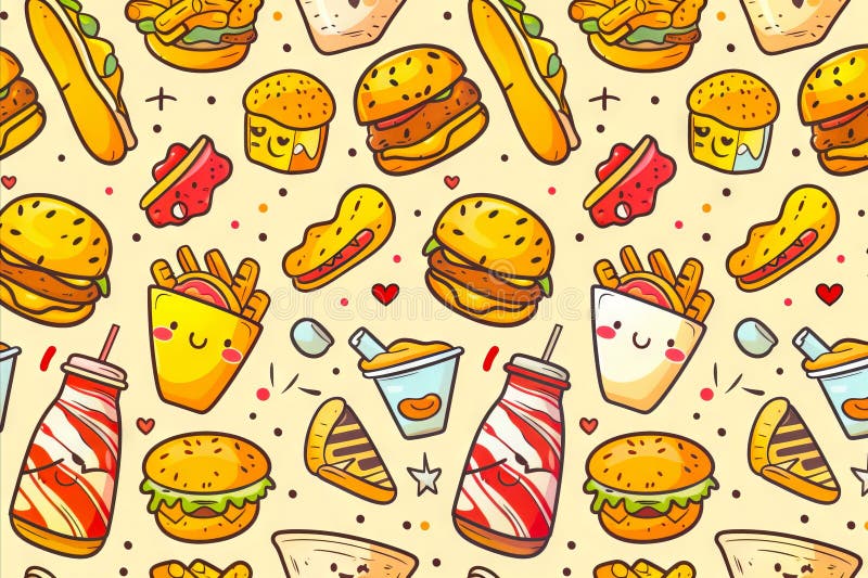 A Seamless Pattern of Fast Food Items Stock Image - Image of drawing ...