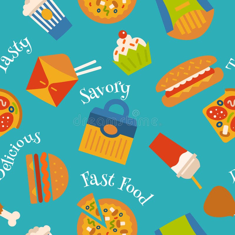 Seamless Background with Fast Food Symbols. Menu Pattern Stock Vector ...