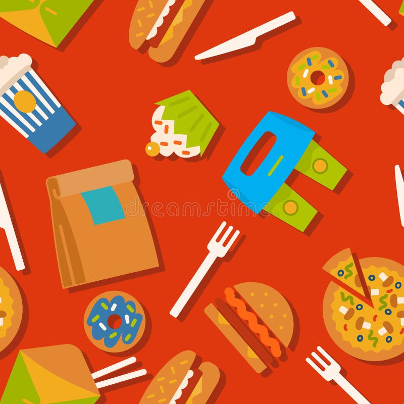 Seamless Background with Fast Food Symbols. Menu Pattern Stock Vector ...