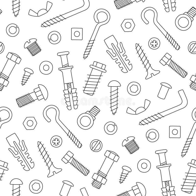 Seamless Pattern of Fasteners. Bolts, Screws, Nuts, Dowels and Rivets ...