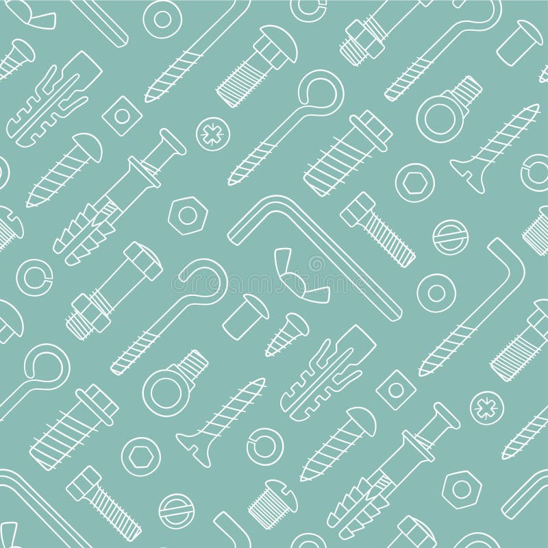 Seamless Pattern of Fasteners. Bolts, Screws, Nuts, Dowels and Rivets ...