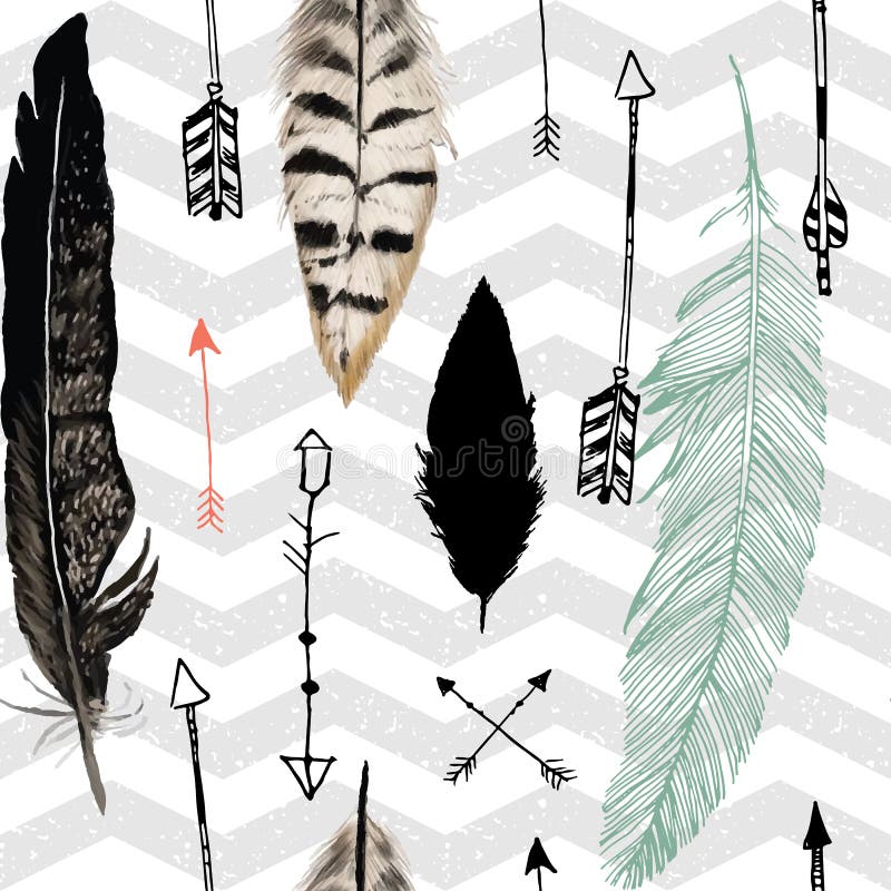 Seamless Pattern with Feather and Arrows. Chevron Stock Vector - Illustration of color, packing ...