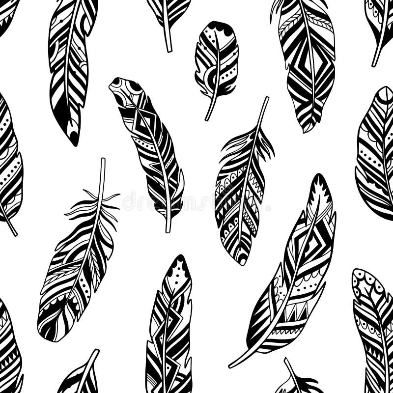 Ethnic Feather Seamless Pattern In Boho Style. Stock Vector ...
