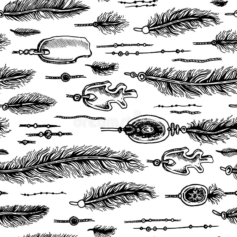 Seamless Pattern with Feathers and Tribal Elements. Stock Vector ...