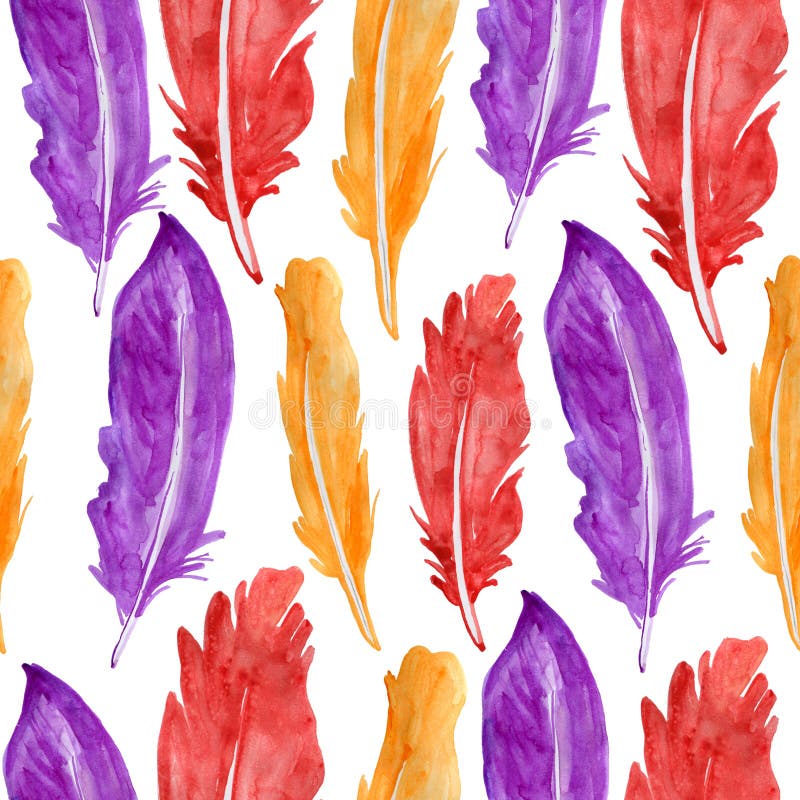 Seamless Pattern with Watercolor Feathers Stock Vector - Illustration ...