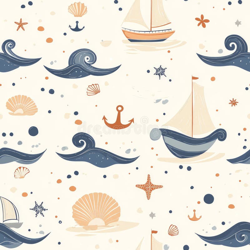 Pastel Coastal: Seamless Nautical Pattern Stock Illustration ...