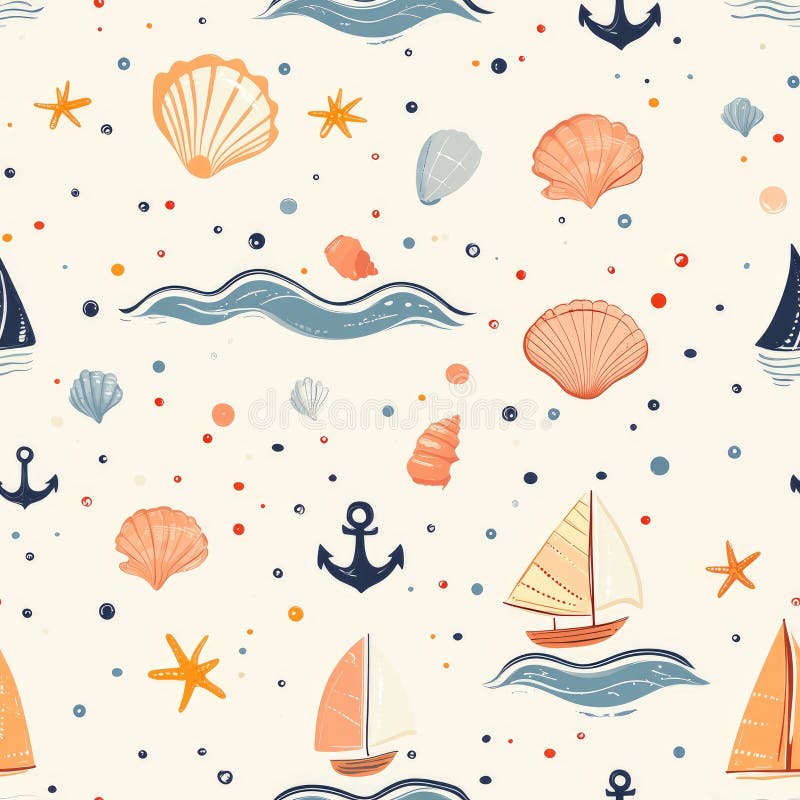 Pastel Coastal: Seamless Nautical Pattern Stock Illustration ...
