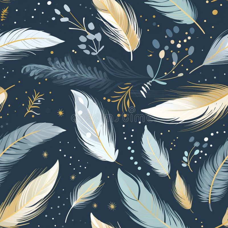 Floating Elegance: Seamless Pattern of Delicate Feathers for a ...