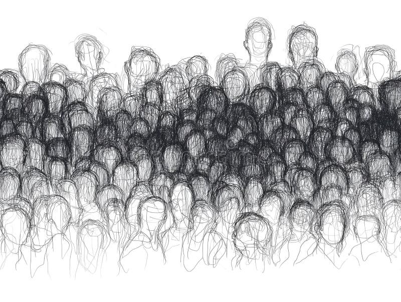 Monochrome Crowd Sketch Seamless Pattern Stock Illustration ...