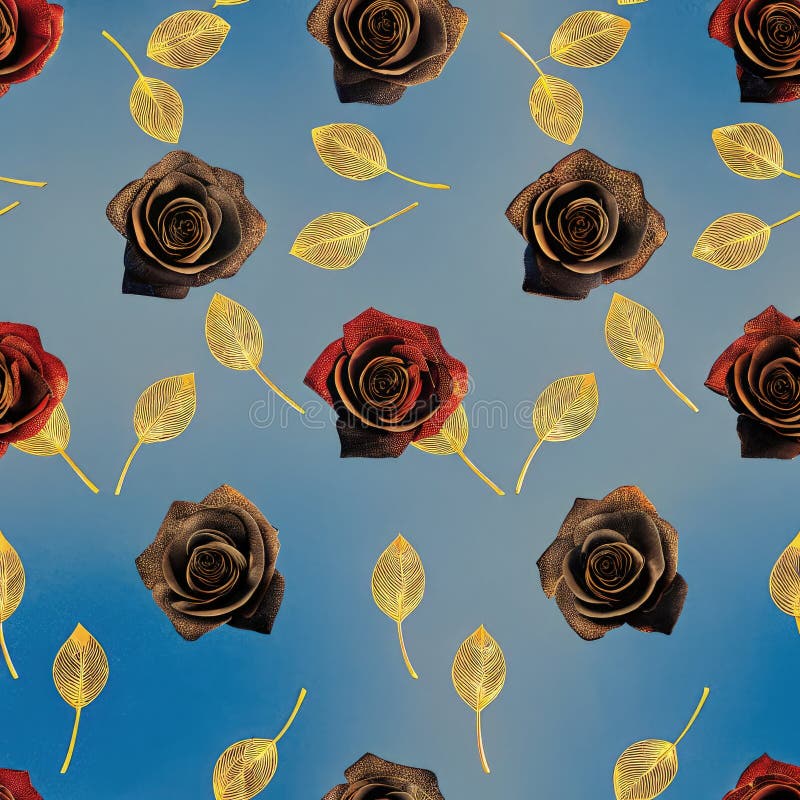 Elegant Red and Gold Rose Pattern on a Seamless Background. Generative ...