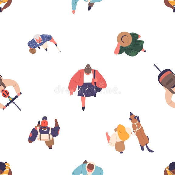 Seamless Pattern Features Top-view of Characters in Various Activities ...