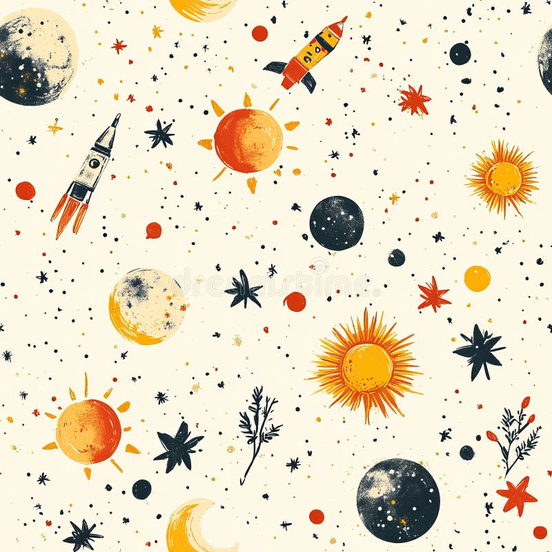 Pastel Cosmos: Seamless Space Pattern Stock Illustration - Illustration ...
