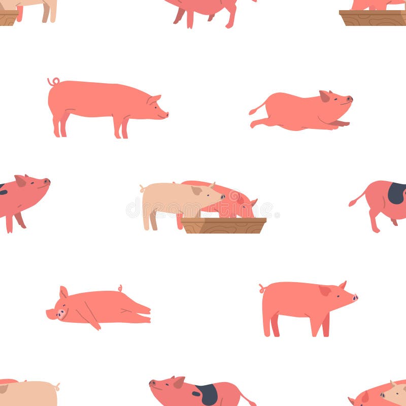 Seamless Pattern Featuring Adorable Pigs in Various Poses and ...