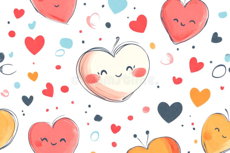 Seamless Pattern Featuring Adorable Smiling Hearts, Perfect for ...