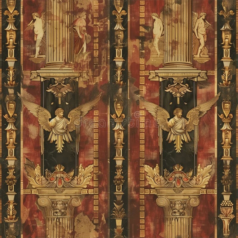 Roman Fresco Pattern with Classical Figures and Architectural Motifs ...