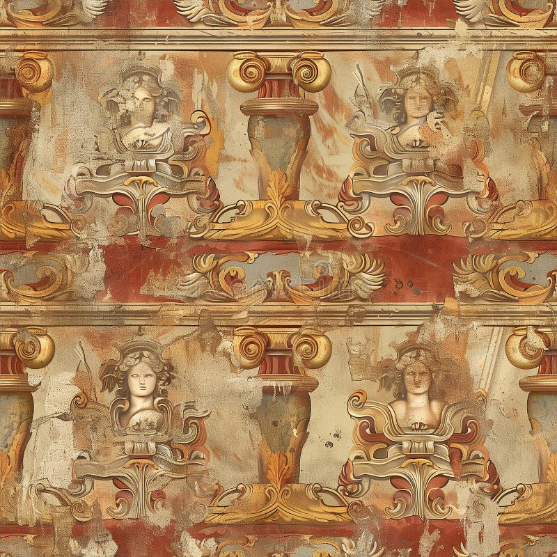 Roman Fresco Pattern with Classical Figures and Architectural Motifs ...