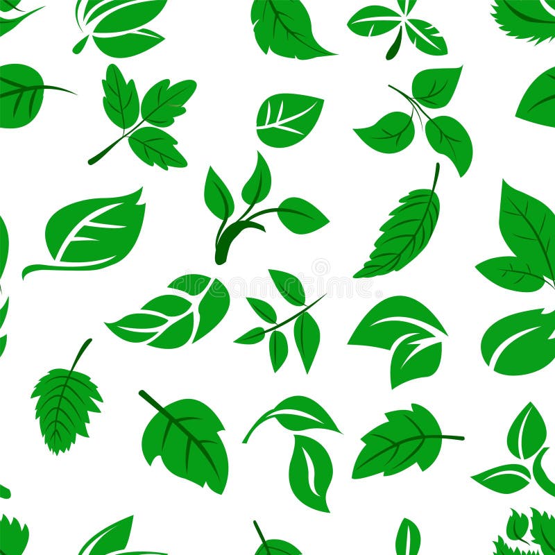A Seamless Pattern Featuring an Array of Green Leaves in Various Shapes ...